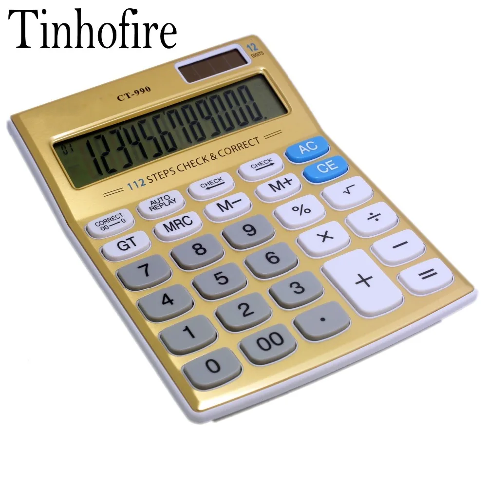 Gold 12 Digits Office Calculator Computer Solar Calculator Ct-990 Size ...
