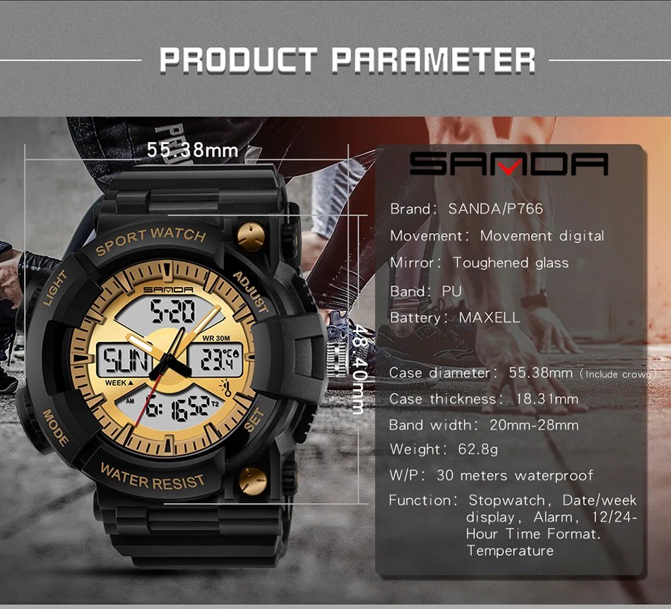 SANDA Модные Военные часы мужские водонепроницаемые спортивные часы s Shock светодиодный ...