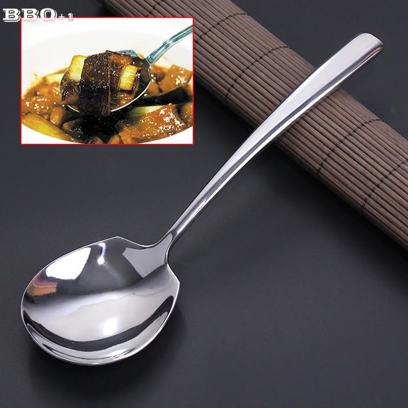8.5'' Large Stainless Steel Buffet Serving Public Spoon Thickness Round ...