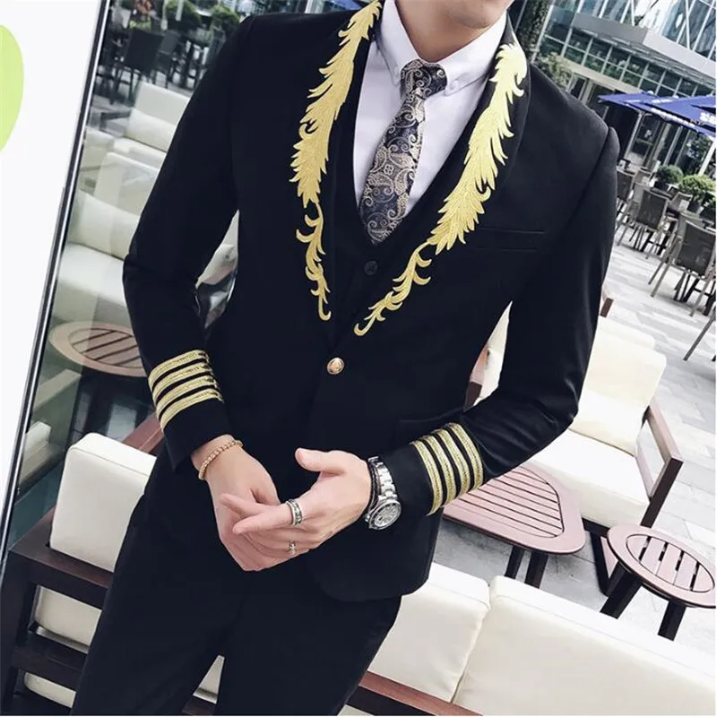 Mens Blazer Jacket Banquet Weddings Elegant Slim Embroidered Jackets Blazers New Long Sleeve