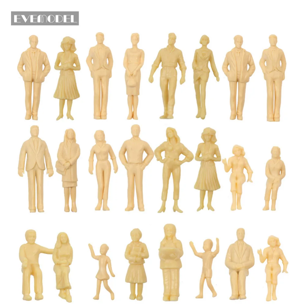 Evemodel 24pcs Model Trains G Scale 1:25 Unpainted Figures People 21 ...