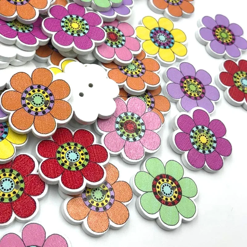 50Pcs Flower Shaped Buttons Home Decoration for Crafts Wooden Buttons ...