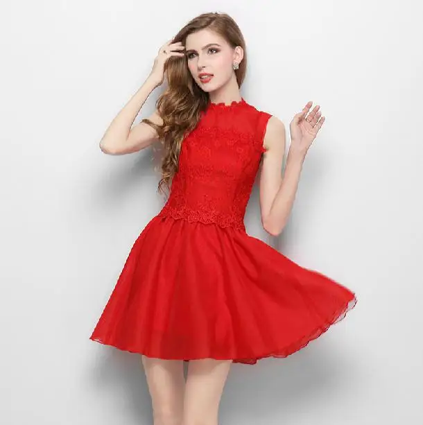 Fashion New 2014 Short Evening dress Slim Red one piece dress Summer ...