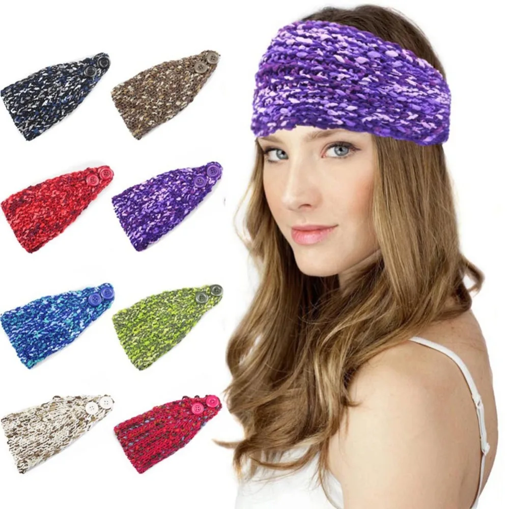 Colorful Wide Crochet Knitted Woolen Headbands Winter Warm Ear Turban