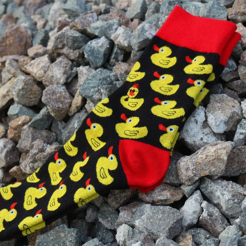 Men Cartoon Hip Hop Cool yellow duck socks Cotton Skateboard Sock Art ...