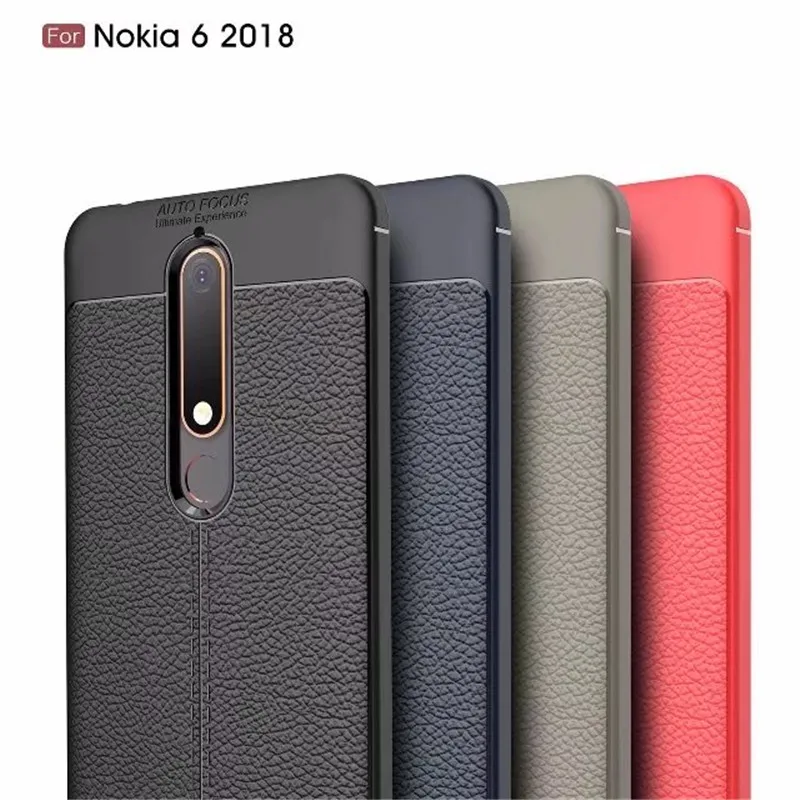 Luxury Litchi Leather Phone Case For Nokia 6 2018 Soft TPU Silicon ...