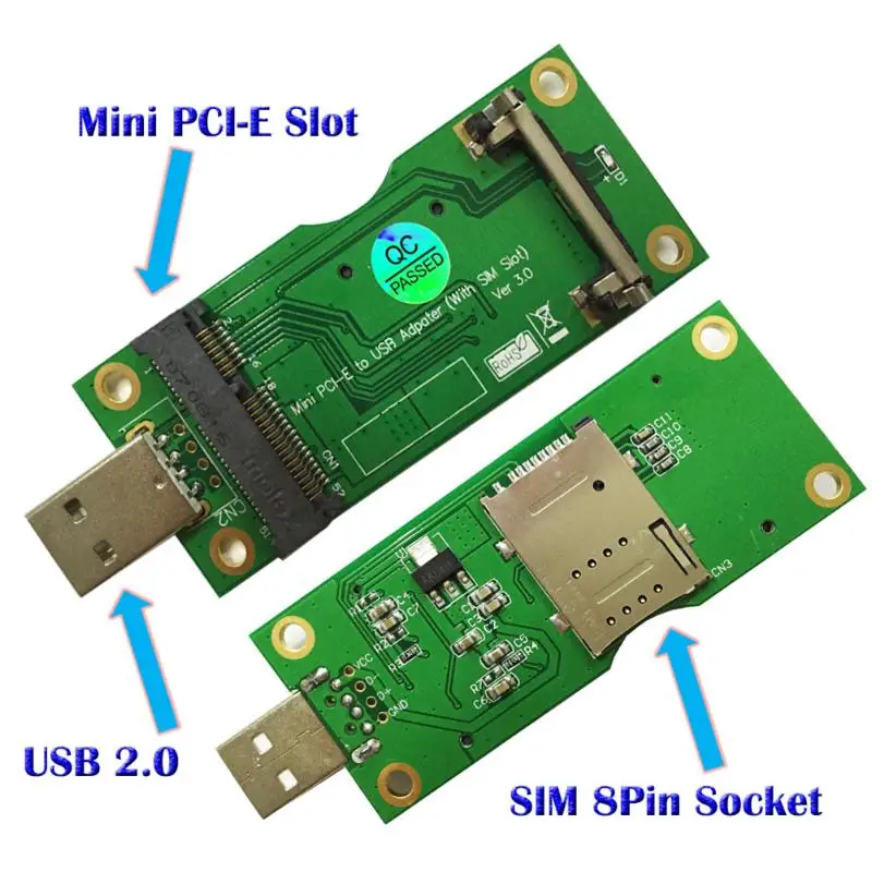 Mini Wireless PCI E Card Slot to USB Adapter with SIM 8Pin for WWAN/LTE ...