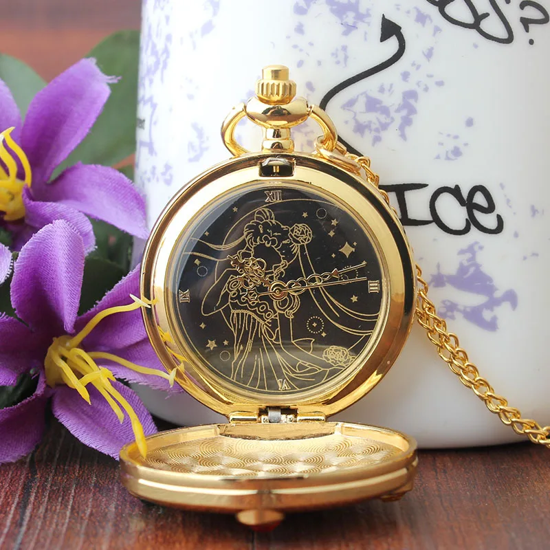 Fine High Quality Gold Sailor Moon Anime Pocket Watch Necklace Pendants Long Necklaces Jewelry fine-high-quality-gold-sailor-moon-anime-pocket-watch-necklace-pendants-long-necklaces-jewelry