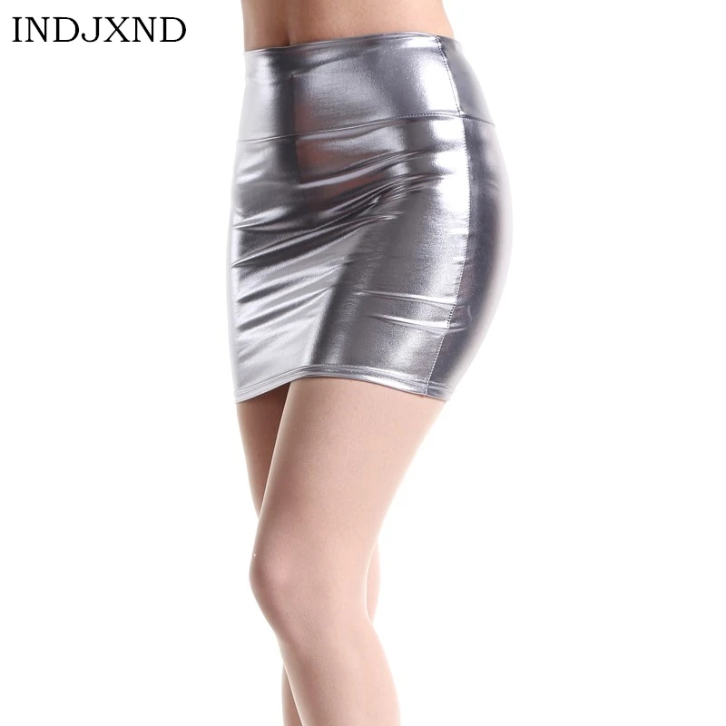 INDJXND Falda corta de piel sintética para mujer, minifalda de tubo de ...