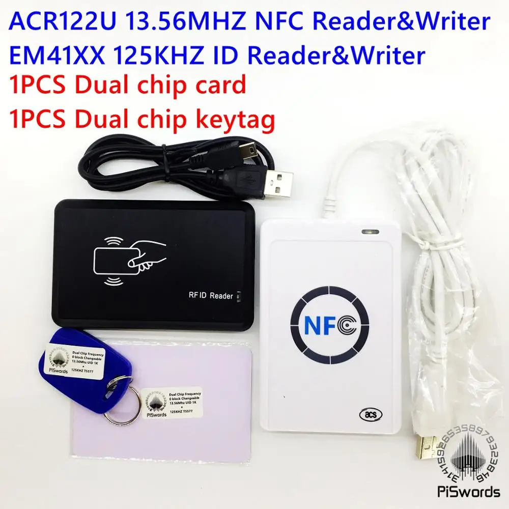 Nfc acr122u 13.56mhz cartão rfid e 125khz, leitor e gravador de cartão ...