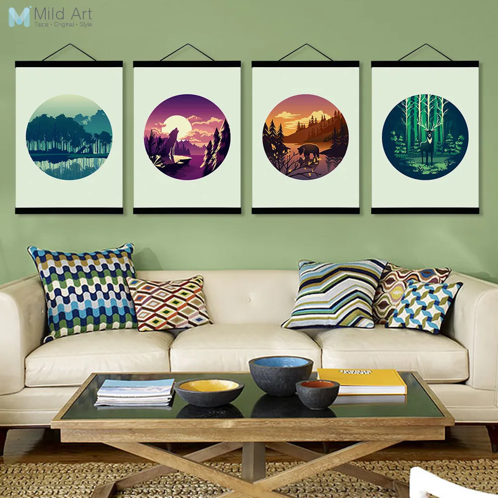 Natural floresta selvagem animais veados urso lobo quadro da lona ...