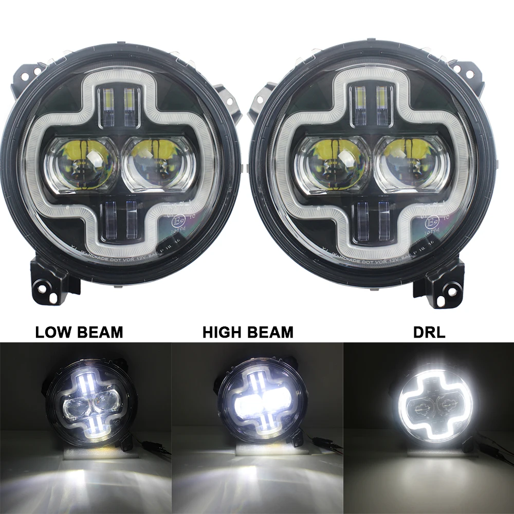 Car-Lights-9-inch-Round-LED-Headlight-With-White-Cross-shape-DRL-and-JL ...