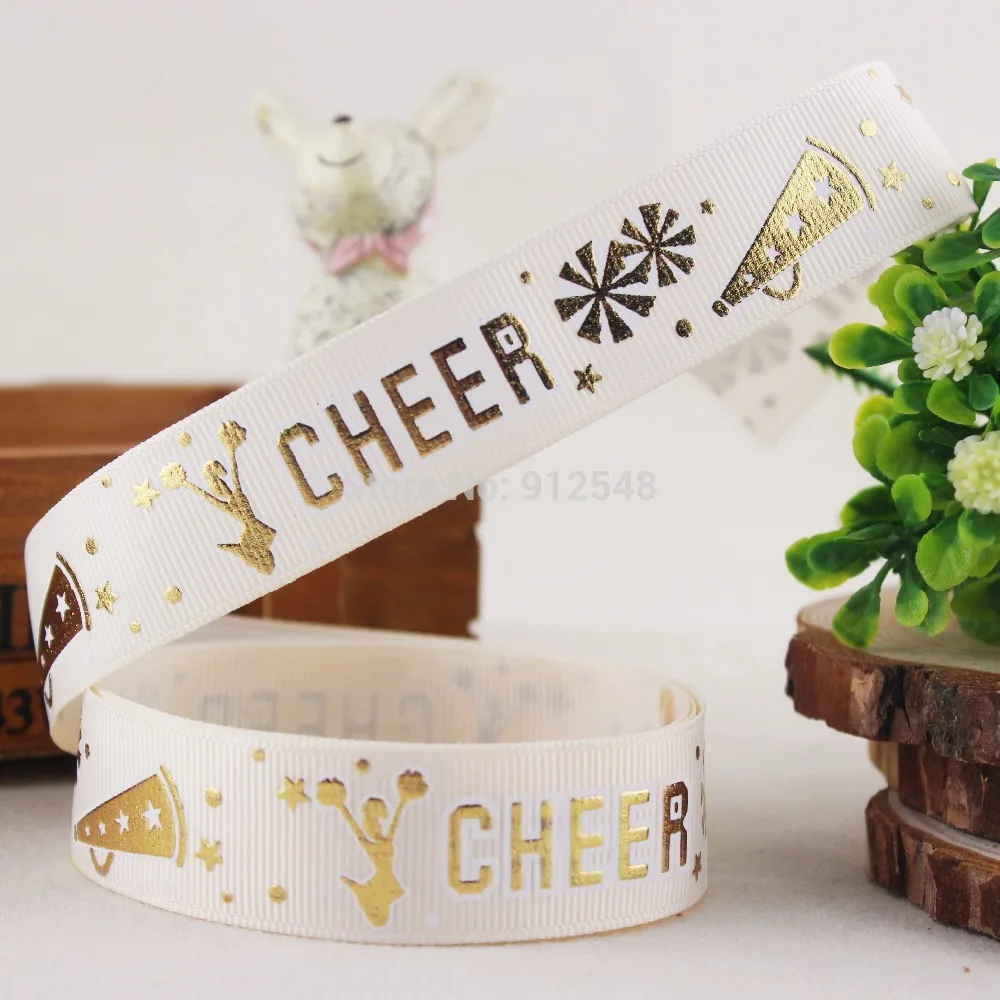 15342,7/8'' 22MM Cheerleading hot gold Printed grosgrain ribbon, DIY ...