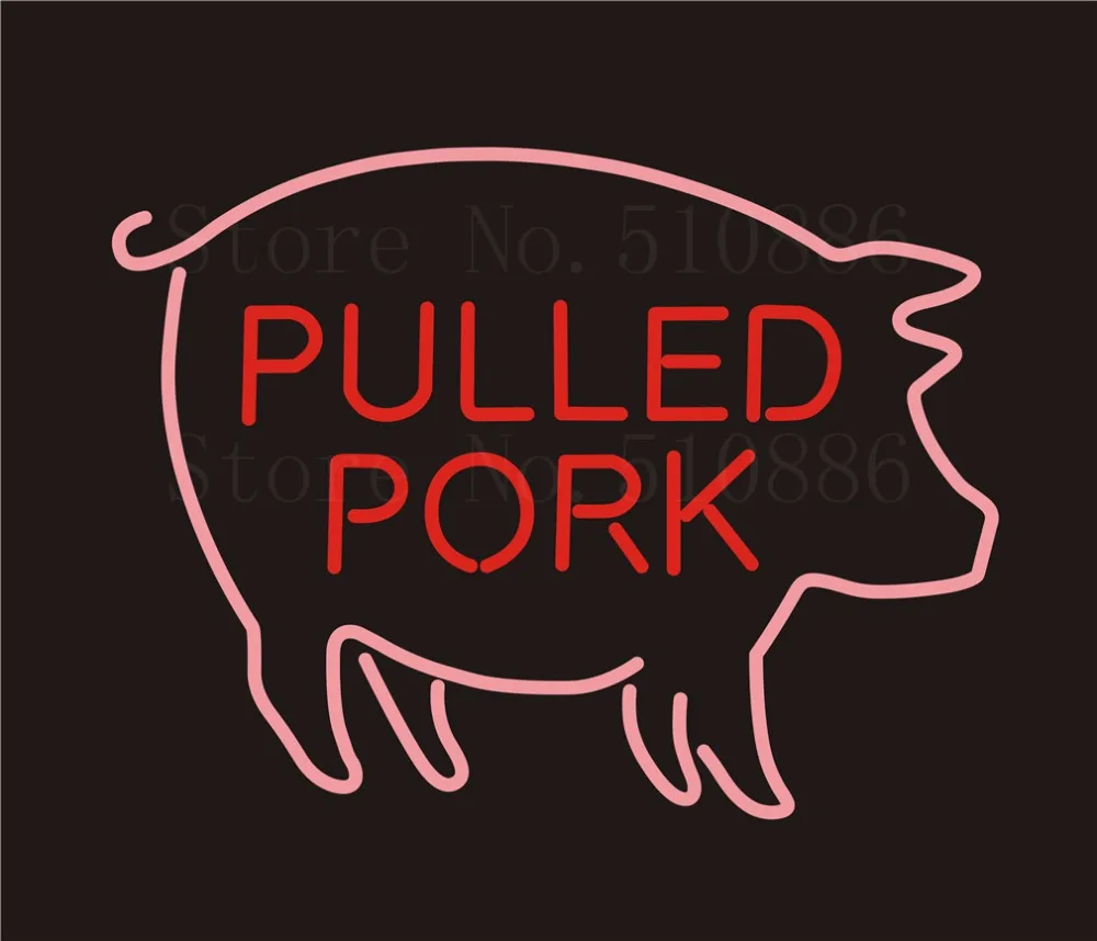 Custom NEON Sign Board Pulled Pork BBQ Real Glass Tube Beer Bar Club ...
