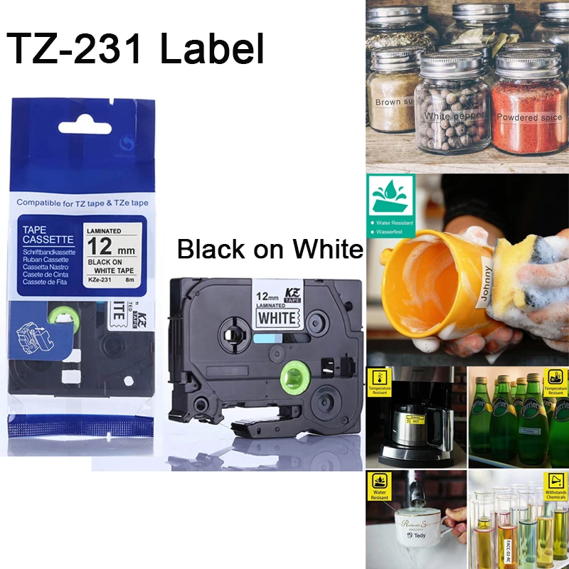 Preto em fitas brancas tz231 TZ 231 TZE 231 tze231 tze 231 compatível ...