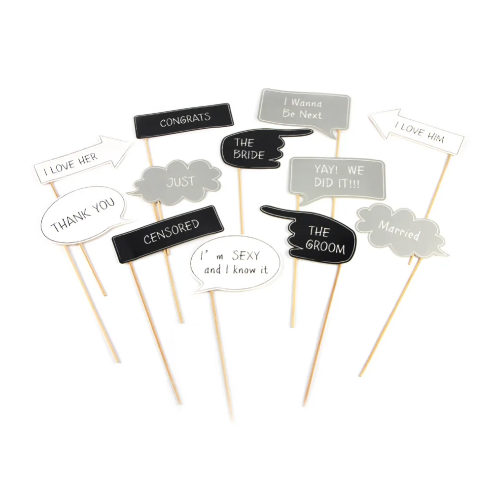 Set of 12 Wedding Photo Booth Props Kit Chalkboard Speech Bubbles Signs ...
