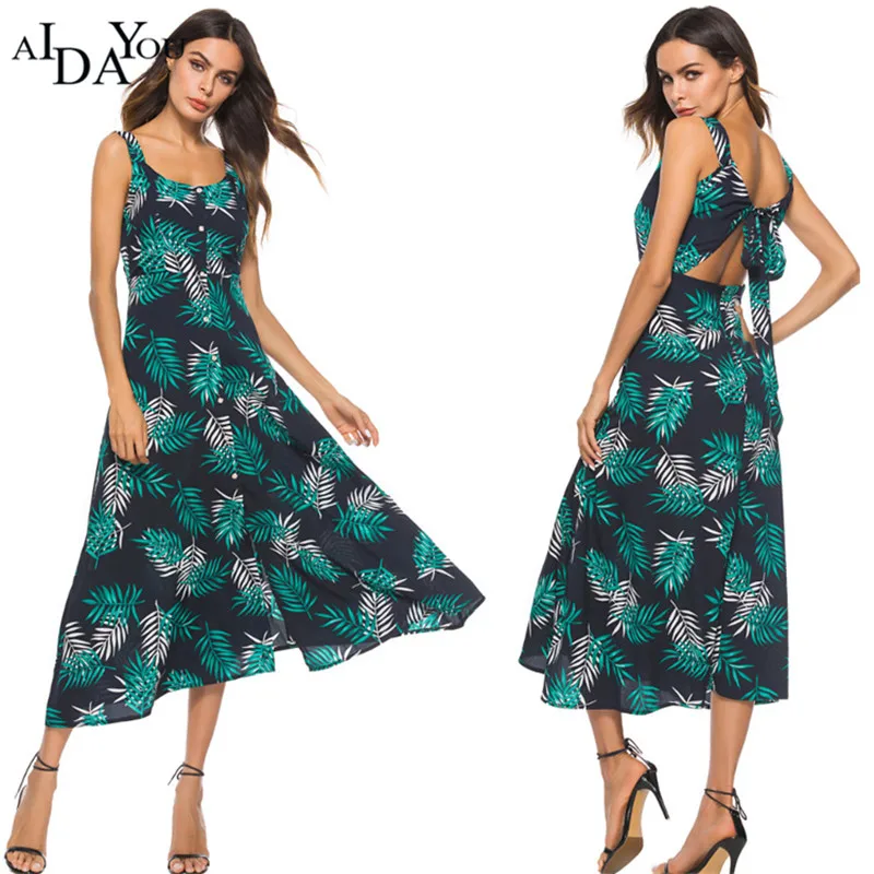 AIDAYOU 2018 mulheres vestido maxi Verão para moda praia boêmio verde ...