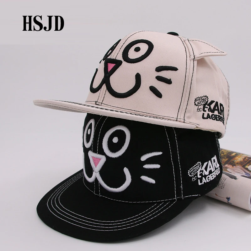 Cute Smiling Face Cat Ear Snapback Hat Summer Men Women Adjustable ...