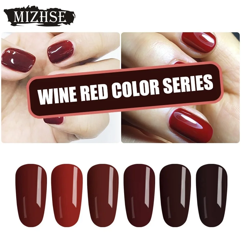 MIZHSE Gel Nail Polish 7ML Wine Red Color UV Nail Polish Lot Cherry ...