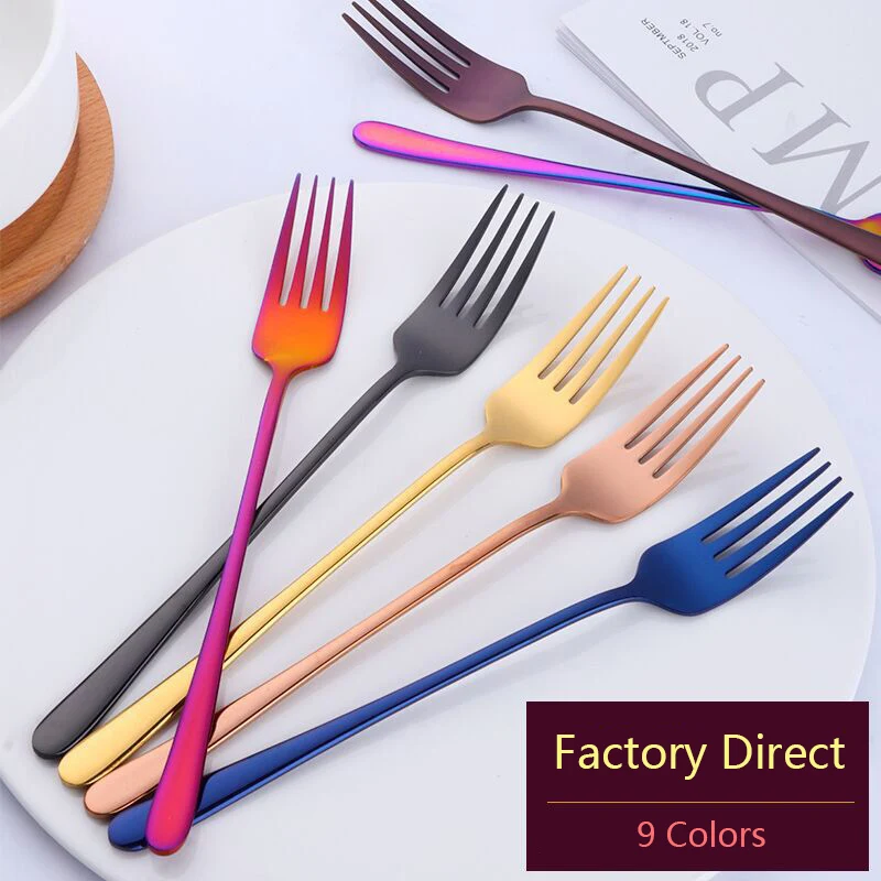 18/8 Edelstahl Abendessen Gabel Korea Bunte Dessert Gabel Lange Griff ...