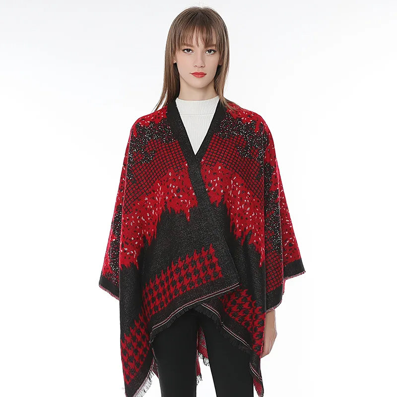 women cloak shawl with hood to keep warm winter tassel scarf shawl and ...