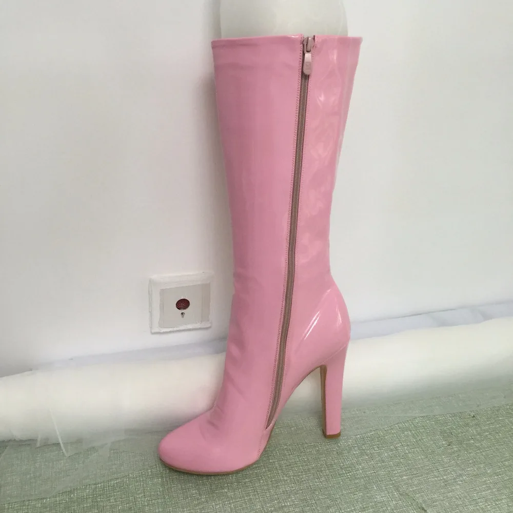 Pink Winter Knee High Boots Women High Heels Ladies Shoes Custom Colors