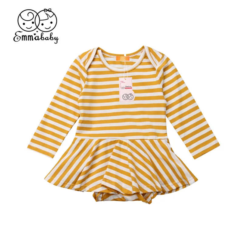 Recién Nacido bebé niña amarillo algodón rayado Romper vestido nuevo ...