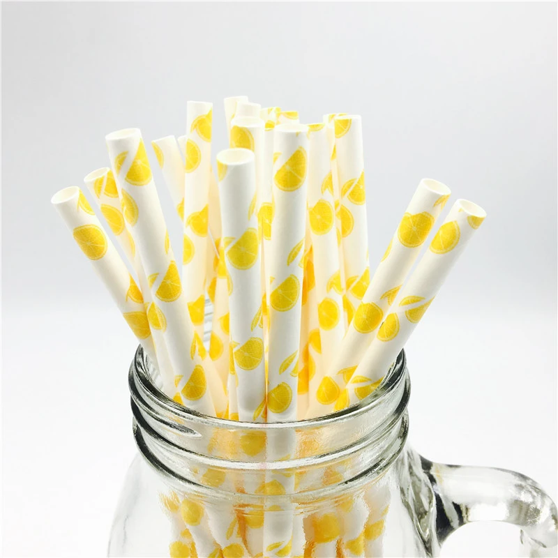 25pcs/lot Yellow Lemon Drinking Paper Straws Christmas Baby Shower ...