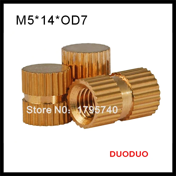 50pcs M5 x 14mm x OD 7mm Injection Molding Brass Knurled Thread Inserts ...
