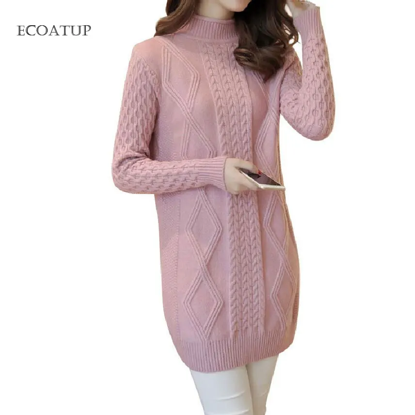 Suéter largo de punto con cuello alto para mujer, suéter de punto con ...