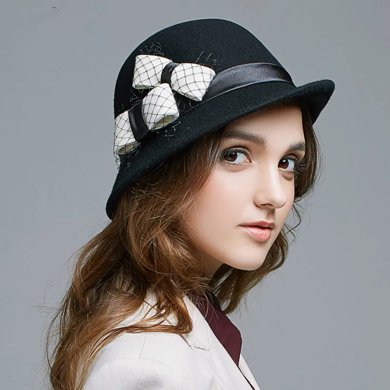 2019 Autumn and Winter New Wool Hat Women Fashion British Flowers ...