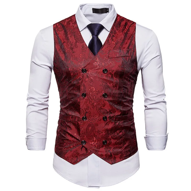 Brand New Wedding Mens Double Breasted Suit Vest 2019 Fashion Paisley