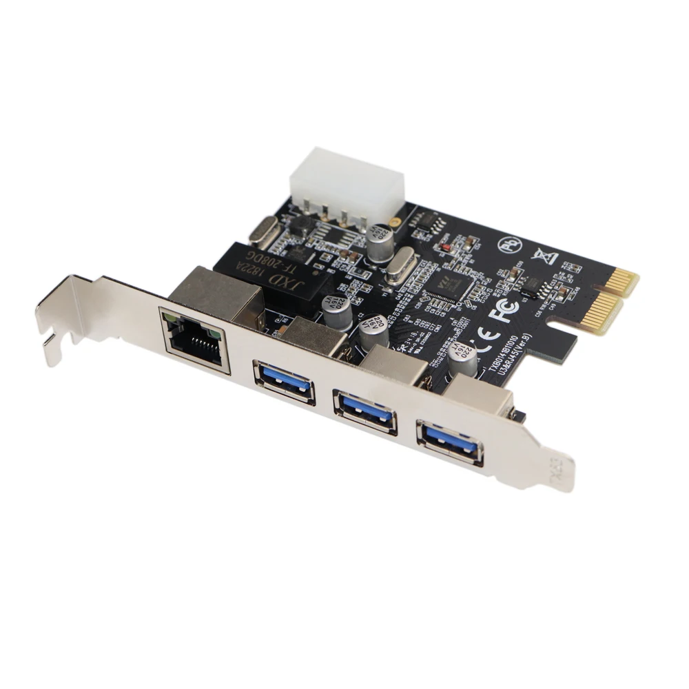 PCI Express Combo Card PCI E x1 to 3 Ports USB 3.0 Hub 10/100/1000Mbps ...