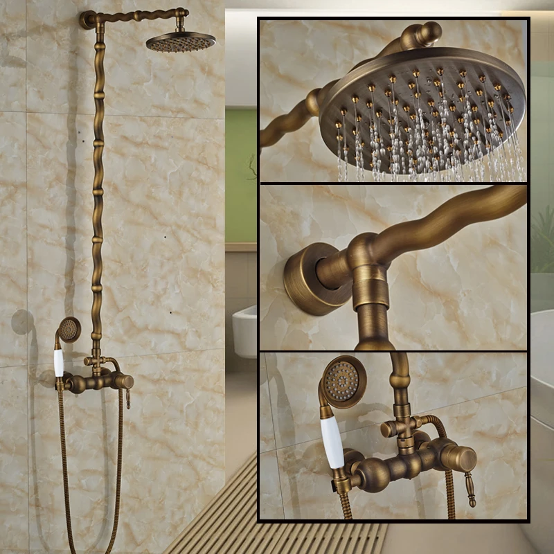 Creative Antique Brass Rain Shower Faucets Tub Shower Mixers With 8