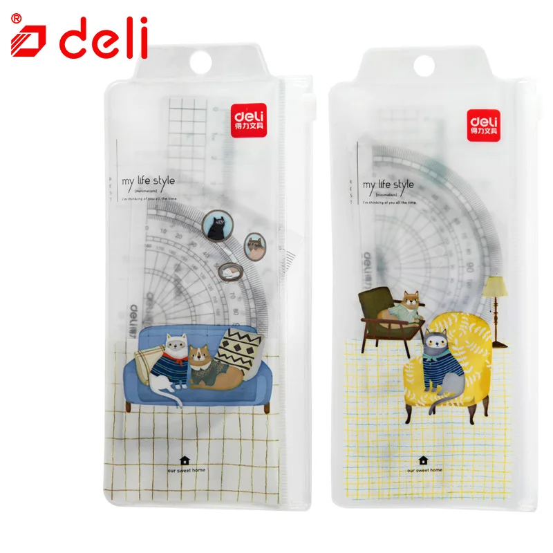 Deli 4PCS Ruler Triangle Protractor Student Stationery Kids Measure ...
