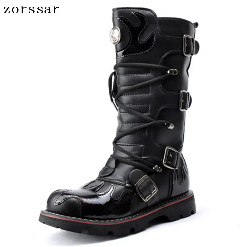 {Zorssar} 2018 fashion Totem Punk style Knee high boots Men Motorcycle ...