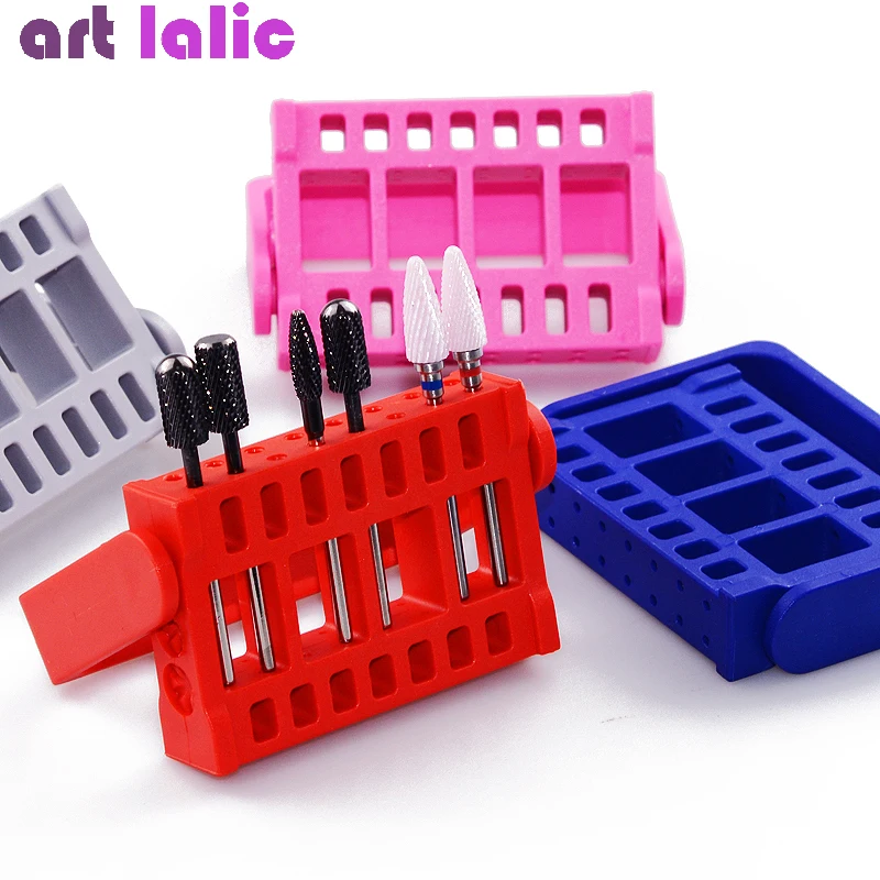 1pc 16 Holes Nail Drill Bit Display Stand Red Acrylic Adjustable ...