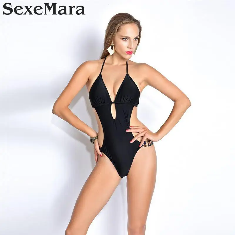 2017 Sexy Black Swimsuit One Piece Swimwear Women Backless Female