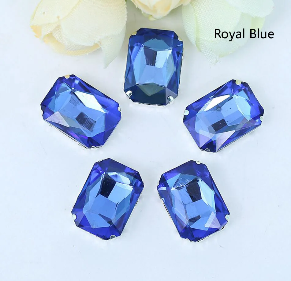 100pcs-13-18mm-Royal-Blue-Rectangle-Crystals-With-4-Holes-Silver-Plated ...