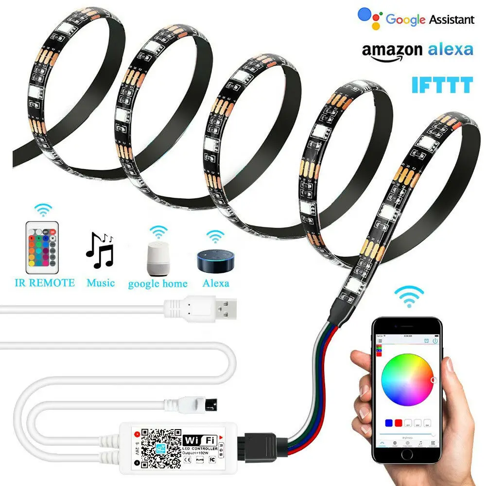 USB SMD 5050 tira LED RGB Wifi música Alexa 5V Ambilight Flexible de ...