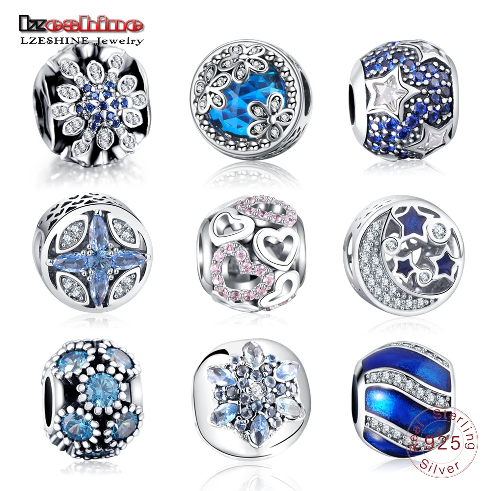 LZESHINE 925 Sterling Silver Charm Beads With Pave AAA Zircon Charms ...