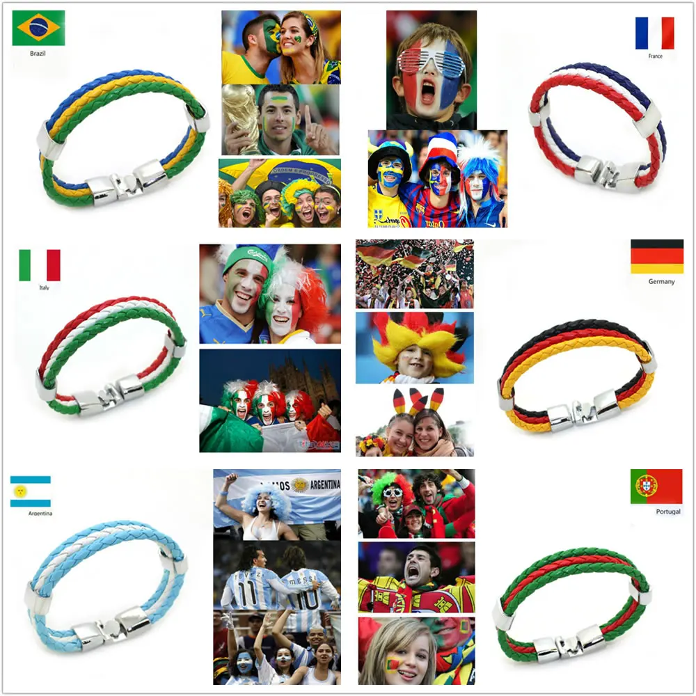 10 Country National Flag Leather Bracelets for Men Women