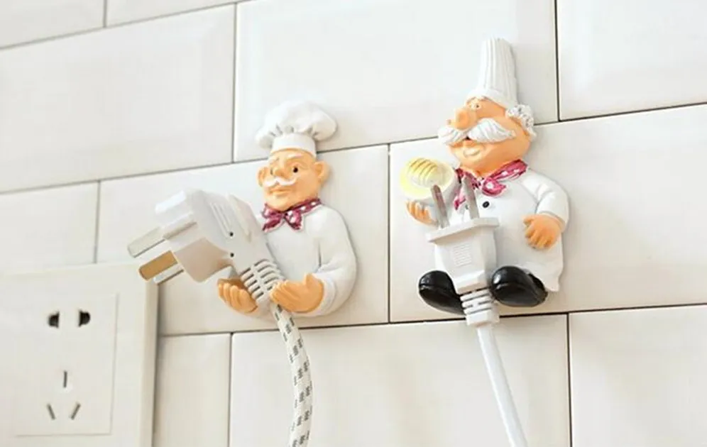 Kitchen Chef Outlet Plug Holder Cartoon Cook Wall Shelf Key Hook ...