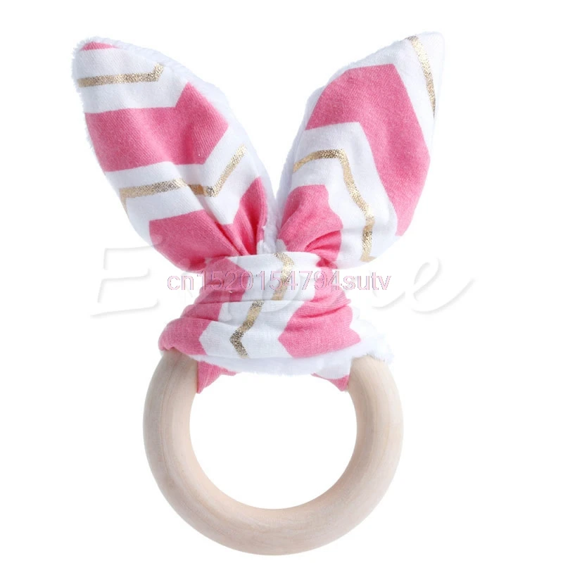 Baby Teething Ring Chewie Teether Safety Wooden Natural Bunny Sensory ...