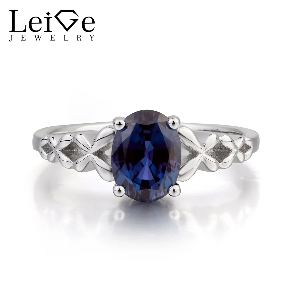 Leige Jewelry Alexandrite Ring Wedding Ring June Birthstone Oval Cut ...