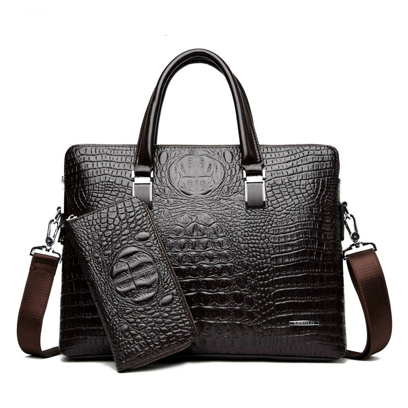 Men's Shoulder Bags Crocodile Pattern Leather Briefcases Men Crossbody ...