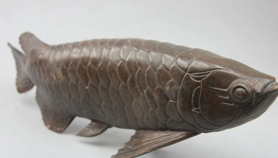 18" China Chinese Folk Feng Shui Bronze Fish cyprinoid carp barracuda ...