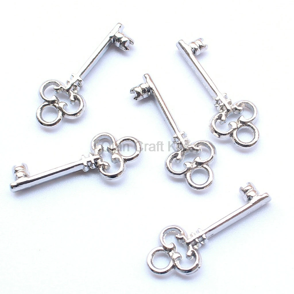 30pcs Silver Key Charms 21x9mm Antique Silver Tone Metal Alloy Skeleton ...