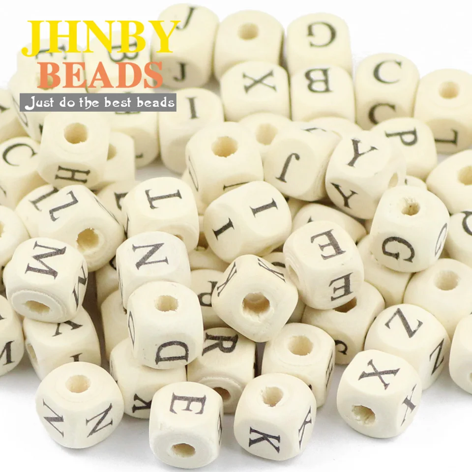 JHNBY 52pcs 10mm Square Wood Beads A~Z Letters Alphabet Loose Bead ...