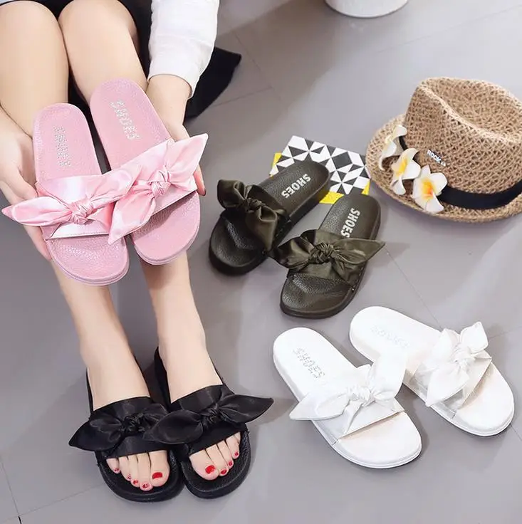 Buy Hkugc Brand Silk Bow Slippers Slides Women Summer Beach Flip Flops Shoes
